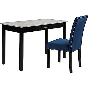 New Classic Furniture Celeste Faux Marble Writing Table Desk for Home Office, White/Gray with Black Base