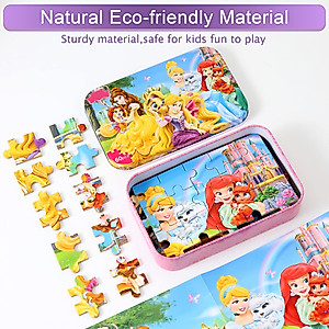 MZZOTOY Princess Puzzles for Kids Ages 4-8, 60 Pieces Puzzles for Kids Ages 3-5 Princess Puzzle for Girls and Boys Toys Jigsaw Puzzles in a Metal Box Educational Puzzles (Princess)
