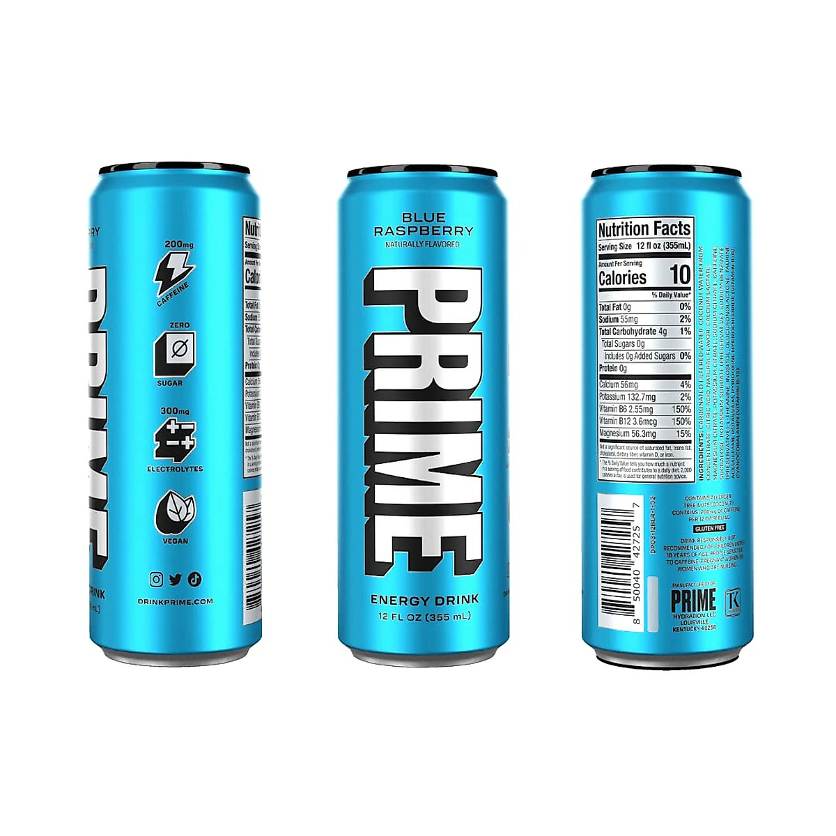 NEW Prime Hydration Drink Energy Cans 5 Flavor Variety Sampler Pack! - 200mg Caffeine, Zero Sugar, 300mg Electrolytes, Vegan - (12 Fl Oz Cans) - (10-Pack)