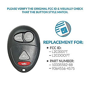 Keyless2Go Replacement for Keyless Entry Car Key Fob Vehicles That Use 4 Button L2C0007T 10335582-88 Remote, Self-programming