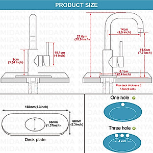 Midanya Wet Bar Faucet,Single Hole Handle Swivel Spout Bathroom Sink Faucet Utility Bar Mixer for 1 Hole Outdoor Kitchen Faucet Laundry Camper Farmhouse RV Vanity Faucet with Deck Plate,Matte Black