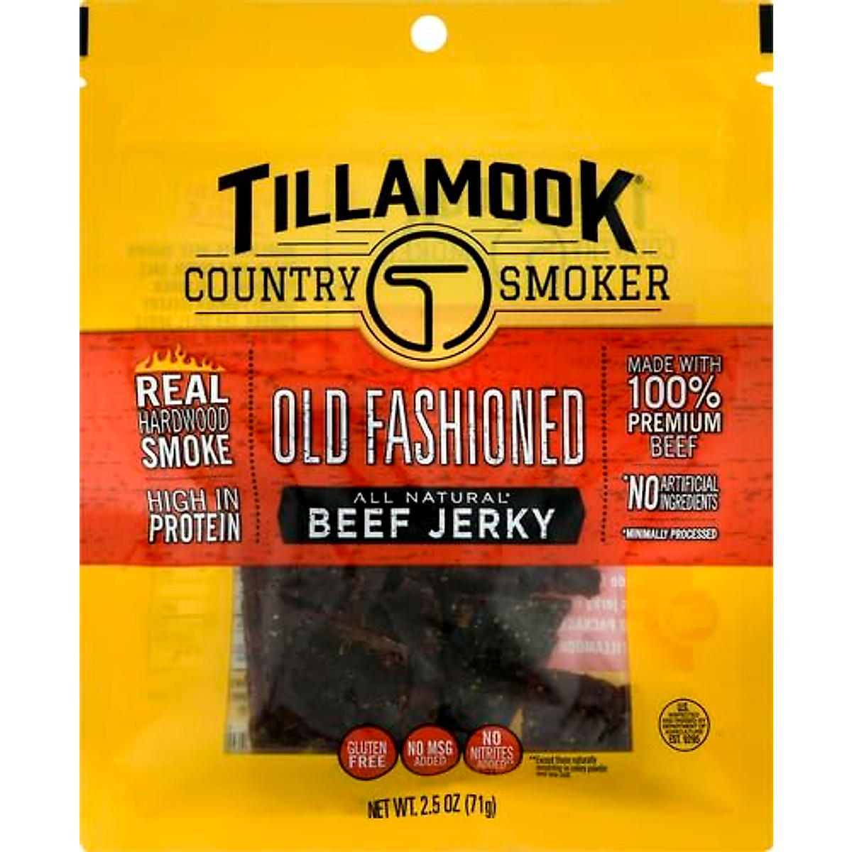 Tillamook Country Smoker Real Hardwood Smoked Beef Jerky, Old Fashioned, 2.5 Ounce