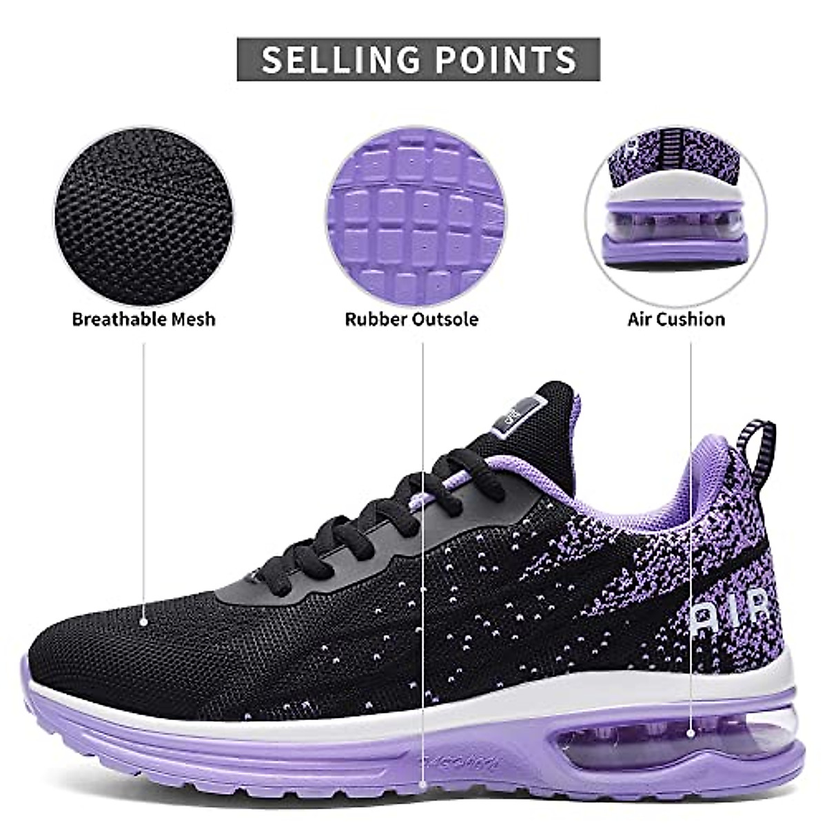 AUPERF Womens Air Shoes Walking Running Fashion Athletic Tennis Sports Comfortable Gym Sneakers?US 7 B(M) Black Purple
