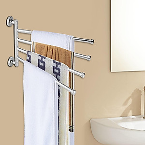 Bathroom Swing Arm Towel Bars 4Arm Wall Mounted Swivel Towel Rack Hanger Holder Stainless Steel Bath Towel Rod Arm for Home Kitchen Bathroom