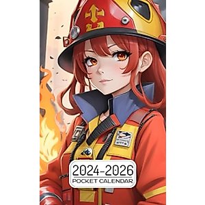 Pocket Calendar 2024-2026: Two-Year Monthly Planner for Purse , 36 Months from January 2024 to December 2026 | Firewoman anime girl