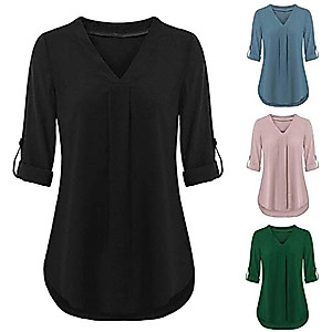 Hemlock Women V Neck Blouse T Shirt Long Sleeve Office Work Shirts Tees Plus Tops Tanks Pullovers Coats XL Pink