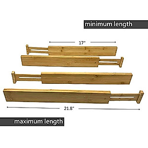 Expandable Bamboo Drawer Dividers Set of 4 – Adjustable Drawer Separators (17-21.8") – Best to Organizer Kitchen, Bathroom, Bedroom, Dresser, Junk Drawers