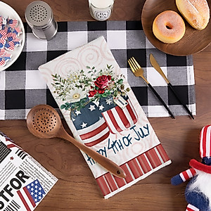 AnyDesign Happy 4th of July Kitchen Towel God Bless America Dish Towel 18 x 28in Patriotic American Flag Truck Flower Vase Hand Drying Tea Towel for Independence Day Memorial Day Cooking Baking, 2Pcs