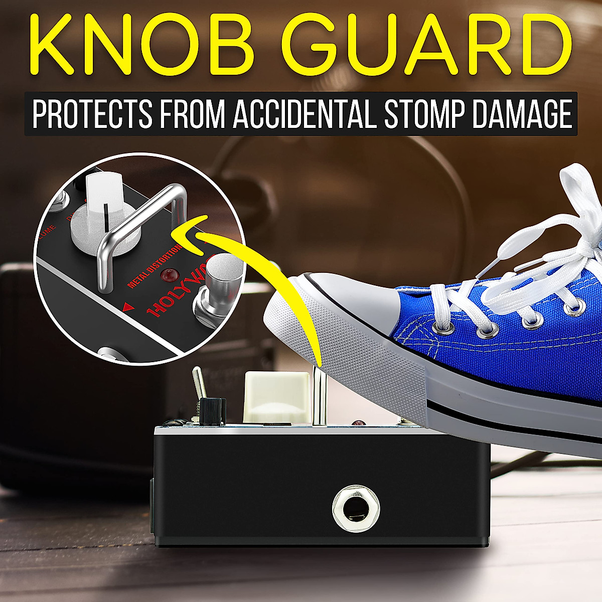 PyleUsa Metal Distortion Guitar Effect Pedal, Mini Digital Analog Effects For Electric Guitar And Bass, True Bypass, Contour, Volume And Dist Knobs, LED Indicator, Includes Adapter