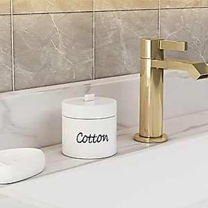 LEETOYI Ceramic Cotton Swabs Holder Organizer with Lid,Storage Canisters for Cotton Swabs White