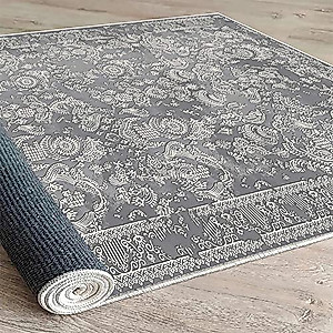HomeNette Washable Area Rugs, 3x5 Dark Grey Rug with Non Slip Backing, Stain Resistant, Foldable, Boho Machine Washable Carpet for Kitchen, Bathroom, Bedroom or Living Room (3' x 5'2")