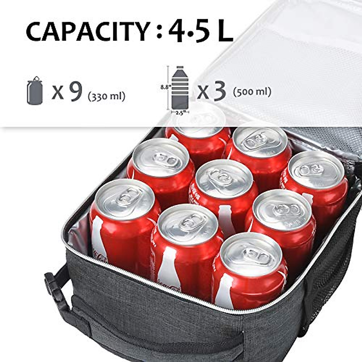 Small Insulated Lunch Bag for Men Women, Mini Portable Reusable Thermal Lunch Box Cooler Tote for Adults & Kids, Charcoal