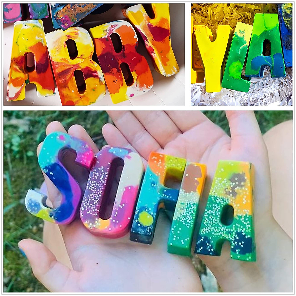 Wocuz 26 Large Letters Silicone Mold Alphabet Crayon Mold Chocolate Mold Biscuit Ice Cube Tray with 12 Sets of Present Packages for DIY Name Letter Gifts for Students Graduation Easter Party