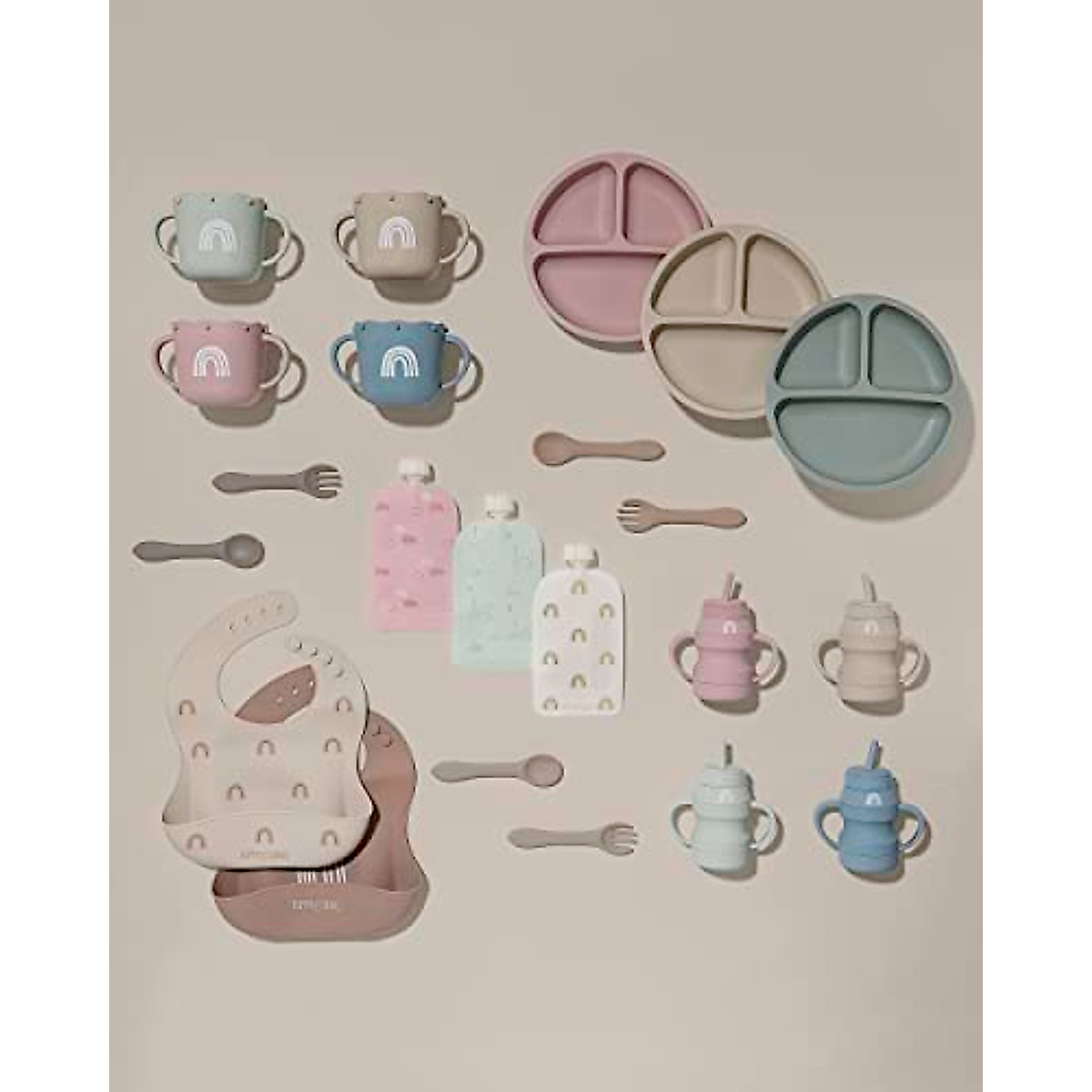 Hippypotamus Toddler Plates with Suction - Baby Plates - 100% Food-Grade Silicone Divided Plates - BPA Free - Dishwasher Safe - Set of 3 (Sage/Blush/Nude) (Pink/Mint/Lavender with LIDS)