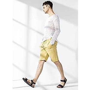 Tansozer Mens Shorts Casual Drawstring Summer Beach Shorts with Elastic Waist and Pockets (Khaki, Small)