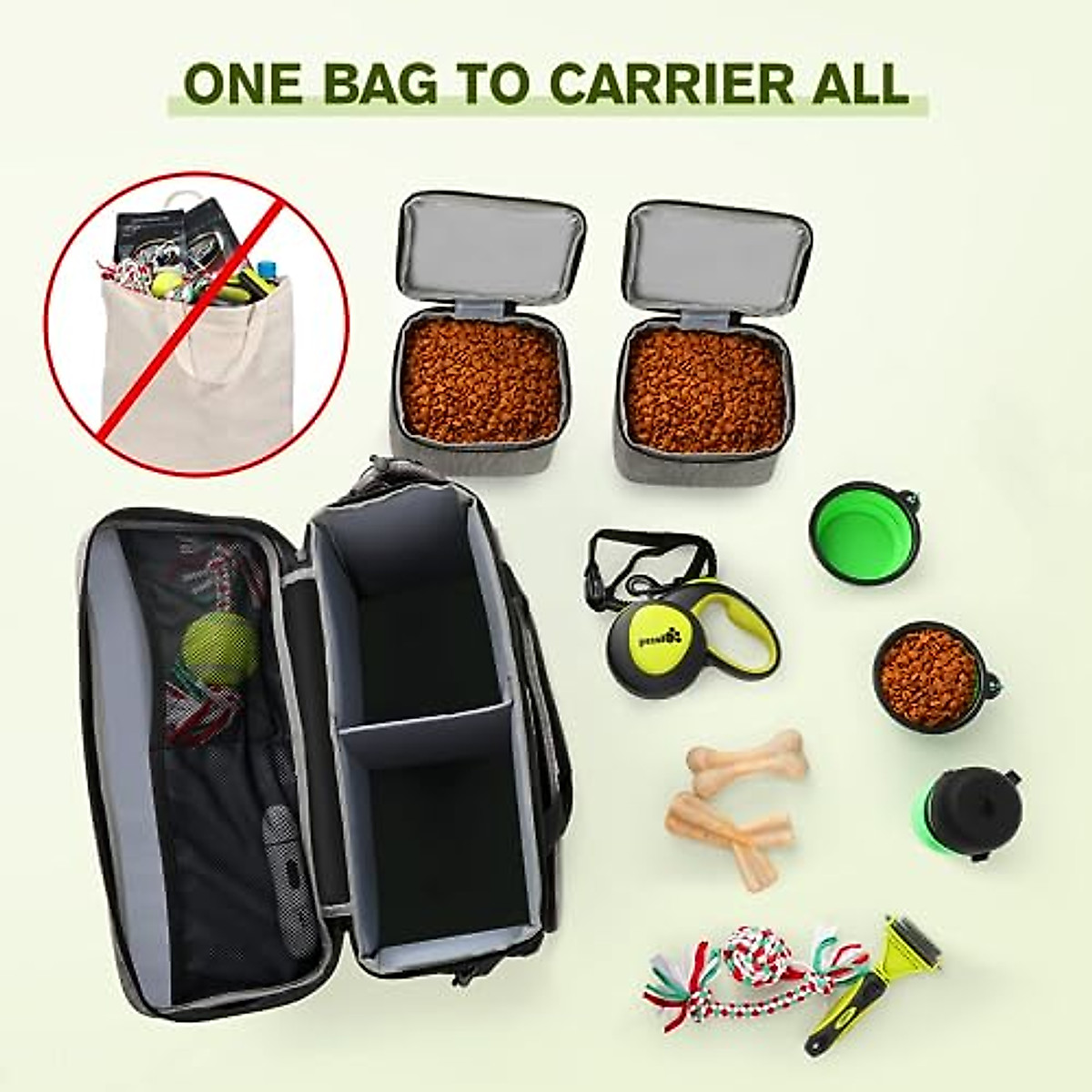 Petcute Dog Travel Bag for Large Dog, Airline Approved for Dog and Cat, Camping Essentials with 2 Food Containers, 2 Collapsible Bowls, Weekend Tote Organizer for Travel Camping