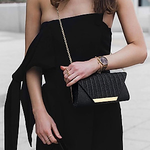 Dasein Women Glitter Envelope Evening Clutch Bags Formal Party Purses Wedding Bag Chain Cocktail Prom Bag (Black)