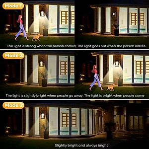 Outdoor Wall Light Fixtures, Solar Motion Porch Lights IP65 Waterproof 3 Lighting Modes for Patio Front Door Entryway, 2 Pack