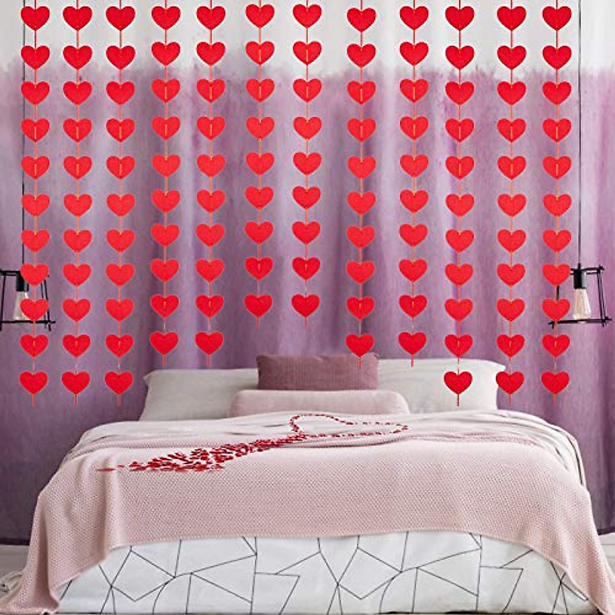 Adeeing 100 Felt Red Hearts Garland Valentines Day Decoration No DIY Required Red Heart Hanging String Garland 4 Pack for Home Wedding Anniversarty Bridal Shower Party Supplies Photo Backdrop