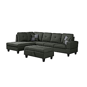 BIADNBZ Sectional Couch for Living Room with Left Chaise Lounge Storage Ottoman L-Shaped Sofas, Carbon Gray