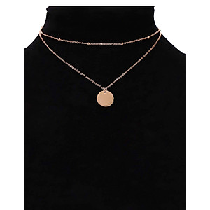 RoseGold Layered Necklace for Women - Coin Choker Necklace Charm Pendant Necklace