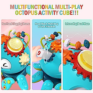 BLUEYAK Octopus Baby Toys, Musical Crawling Toys with Music & Light 12 in 1 Baby Activity Cube Toy Tummy Learning & Education Toys Baby Sensory Toys Walkers for Babies Infant Toys for Boy Girl Gifts