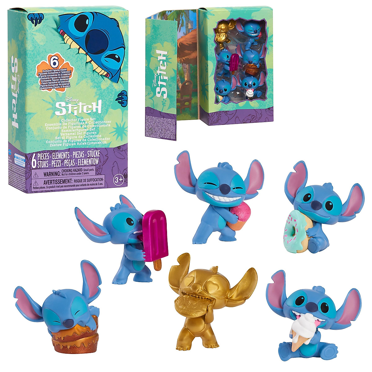 Disney Stitch Feed Me 6-piece Collectible Figure Set, Premium Collector Package, Kids Toys for Ages 3 Up, Amazon Exclusive by Just Play