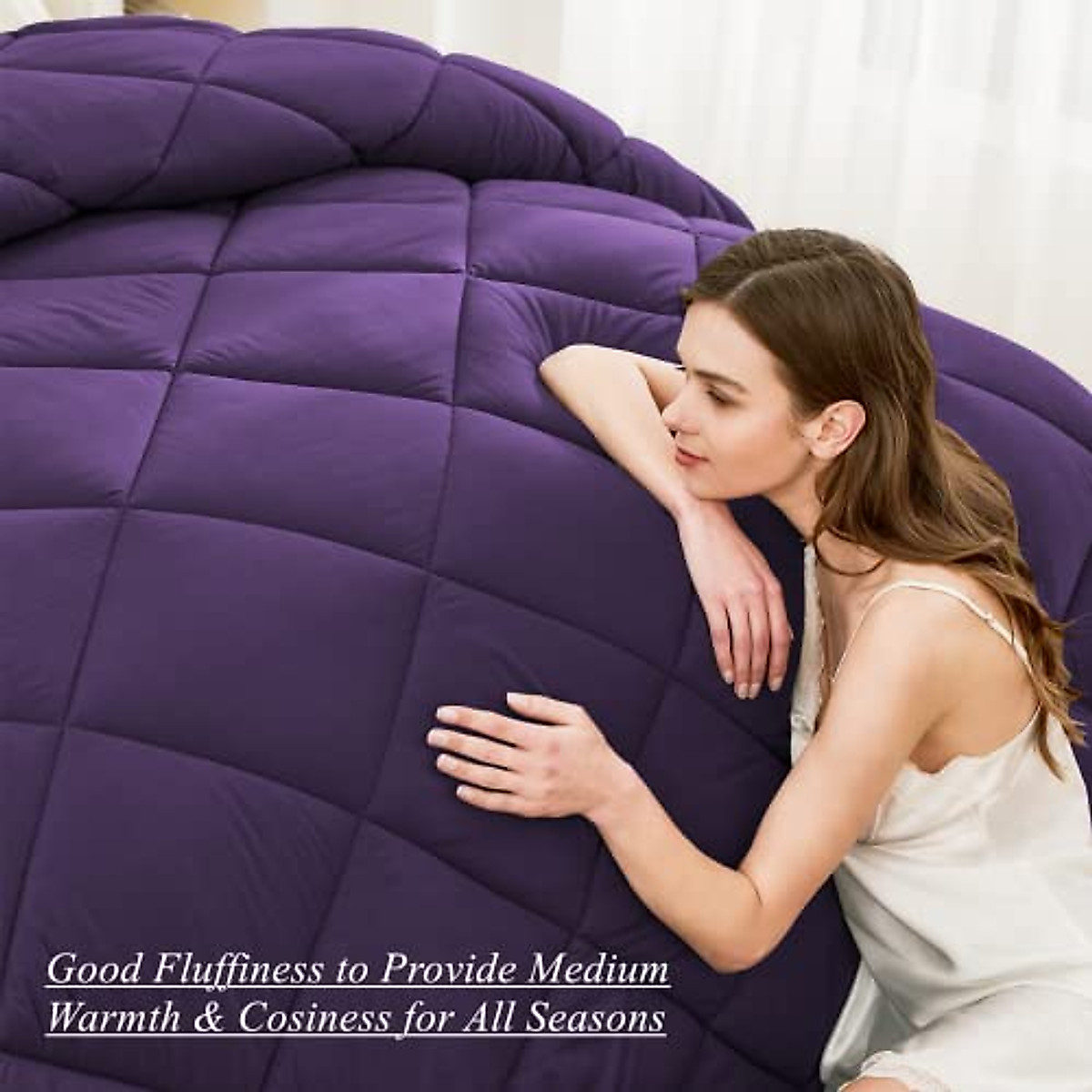 ELNIDO QUEEN 3 Pieces Comforter Set (Cal-King, Purple & Grey) - 1 Reversible Down Alternative Comforter with 2 Pillow Shams - Soft Lightweight Duvet Insert | 104x96 inch