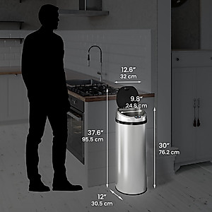 iTouchless 13 Gallon Touchless Sensor Kitchen Trash Can with Odor Control System, Brushed Stainless Steel, Round Garbage Bin for Home or Office - IT13RCB