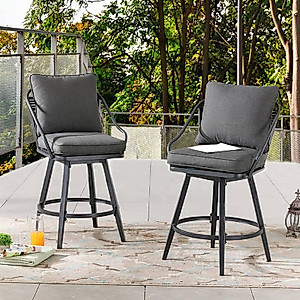 PatioFestival Outdoor Swivel Bar Stools Set of 4 Bar Height Patio Furniture Stool Chairs with 3.9" Thickness Seat Cushion for Deck Porch Backyard