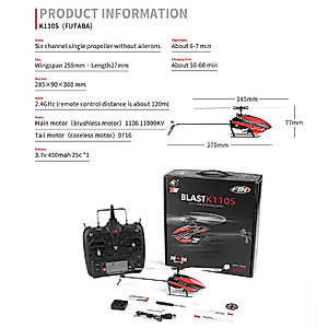 WLtoys K110S 6CH 3D/6G System K110S 2.4G 6CH Brushless 3D6G System Flybarless RC Helicopter for FUTABA S-FHSS K127 4CH (K110S 1 * 450mah)