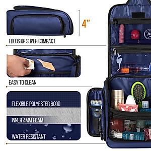 Travel Toiletry Bag for Men and Women - Large Hanging Toiletry Organizer - Waterproof Hygiene Bag with Metal XXL Swivel Hook, with YKK Zippers and 19 Compartments for Toiletries, Makeup, Cosmetics