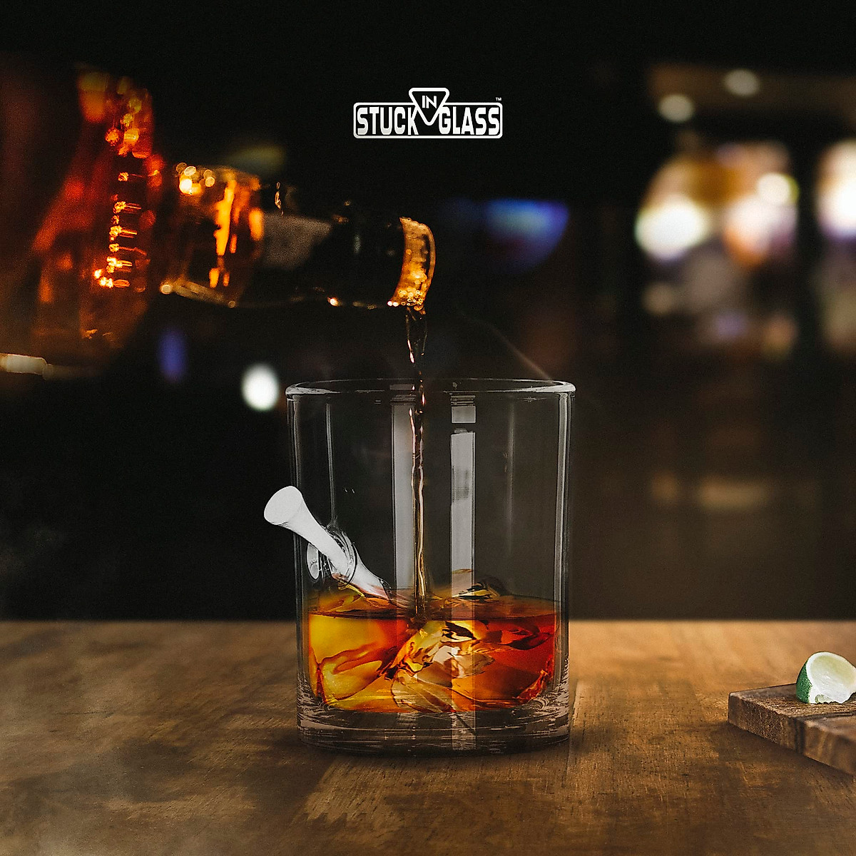 Stuck In Glass - Hole in One Golf Tee Whiskey Glasses - Original Handcrafted Embedded Barware (10 oz) - Ideal for Wine Lovers, Men's Gifts, Boyfriend, and Rocks Drinkware - White