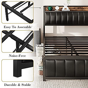 ANCTOR King Bed Frame with Storage Headboard & Footboard, Upholstered Platform Bed with USB Ports & Outlets, Strong Steel Slats Support Mattress Foundation, No Box Spring Needed