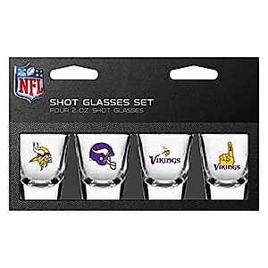 NFL Minnesota Vikings Shot Glass Set4 Pack Shot Glass Set, Team Colors, One Size