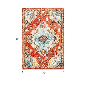 Safavieh Madison Collection 3' x 5' OrangeLight Blue MAD484P Boho Chic Medallion Distressed Non-Shedding Living Room Bedroom Entryway Accent Rug