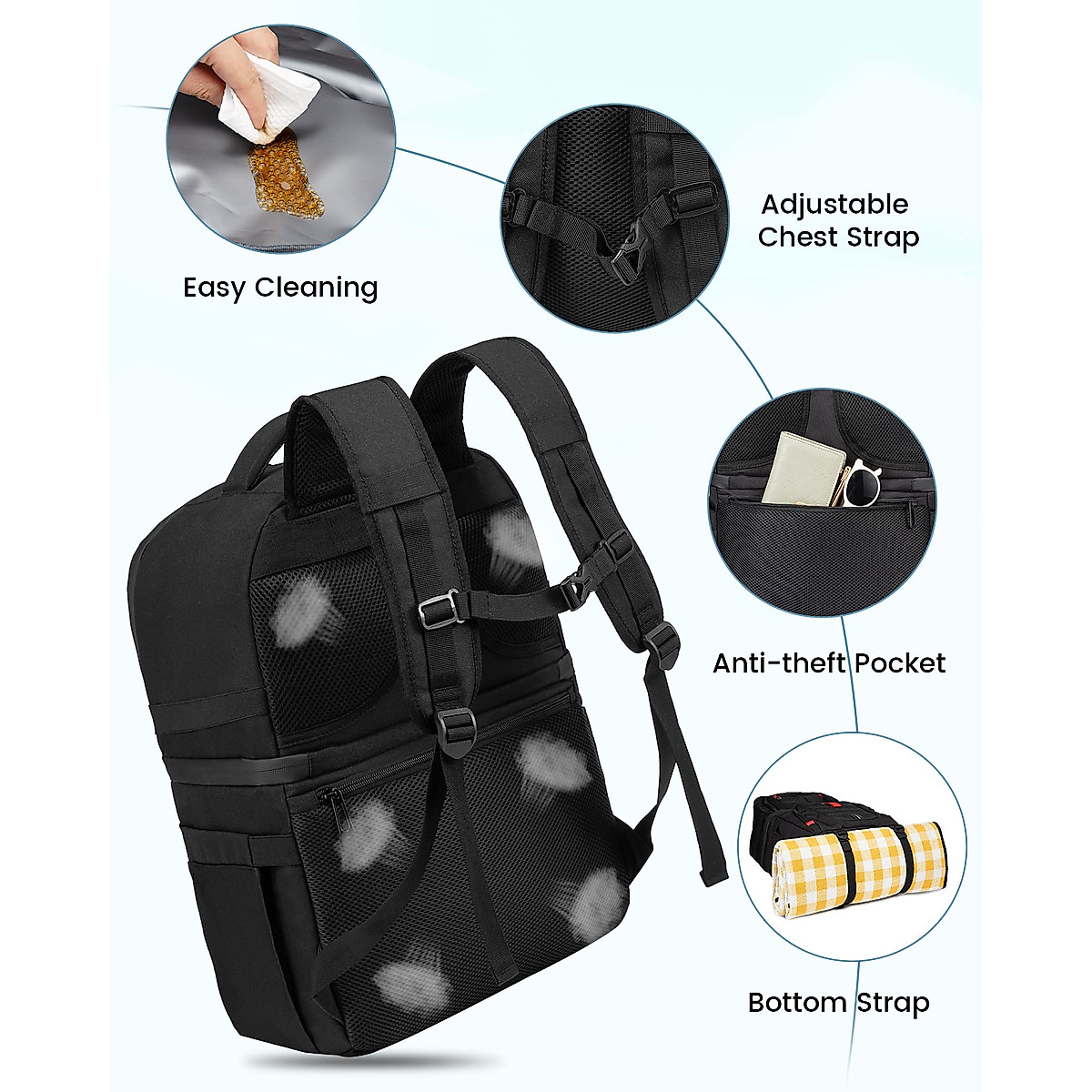 Sucipi Cooler Backpack 54 Cans, Leak-Proof Insulated Backpack with 4 Ice Packs, Double Deck Cooler Bag Up to 12 Hours,Soft Lightweight Lunch Backpack for Men Women to Work Beach Camping Picnic (Black)