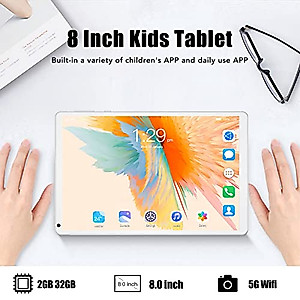 Yoidesu Calling Tablet for 10, 8 inch Eye Protection IPS HD Touch Screen, 2GB RAM 32GB ROM, 3G Internet Call, 5G WiFi Dual Band, 8 Cores CPU, Ideal Gifts for Kids (White)