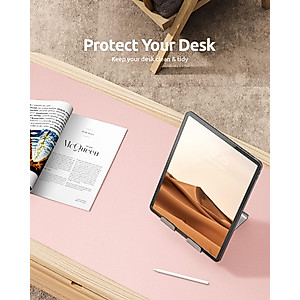 YSAGi Leather Desk Protector, Office Mat, Large Mouse Mat, Non-Slip PU Leather Blotter, Laptop Pad, Waterproof Writing Pad for Office and Home (Light Pink, 23.6" x 13.8")