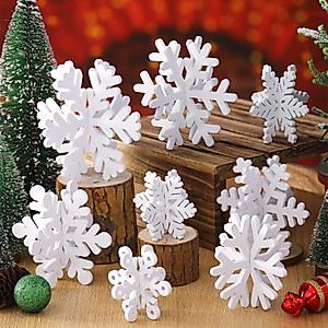 Wenqik 16 Pcs Winter Wooden Snowflake Decor Christmas Winter Snowflake Tabletop Decorations 3D Snowflake Table Signs Standing Centerpiece Tiered Tray Decorations for Party(White)