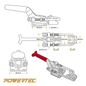 POWERTEC 20306 Heavy Duty Adjustable Latch-Action U Bolt Toggle Clamps 40341 - 2000 lbs Holding Capacity, 1PK , Red