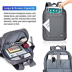 Voova Travel Laptop Backpack for Men Women, Slim Lightweight Backpack Bookbag with Laptop Compartment for Work Business and College, Waterproof Computer Bag Fits 14-15.6 Inch Notebook, Grey