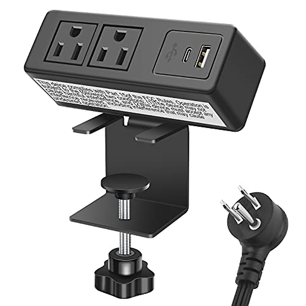 Desk Edge Power Strip with 1 USB 1 USB-C 20W PD Faset Charging Port Removable Clamp Power Outlet Socket 6.5 ft Extension Cord Connect 2 Plugs for Home Office Reading