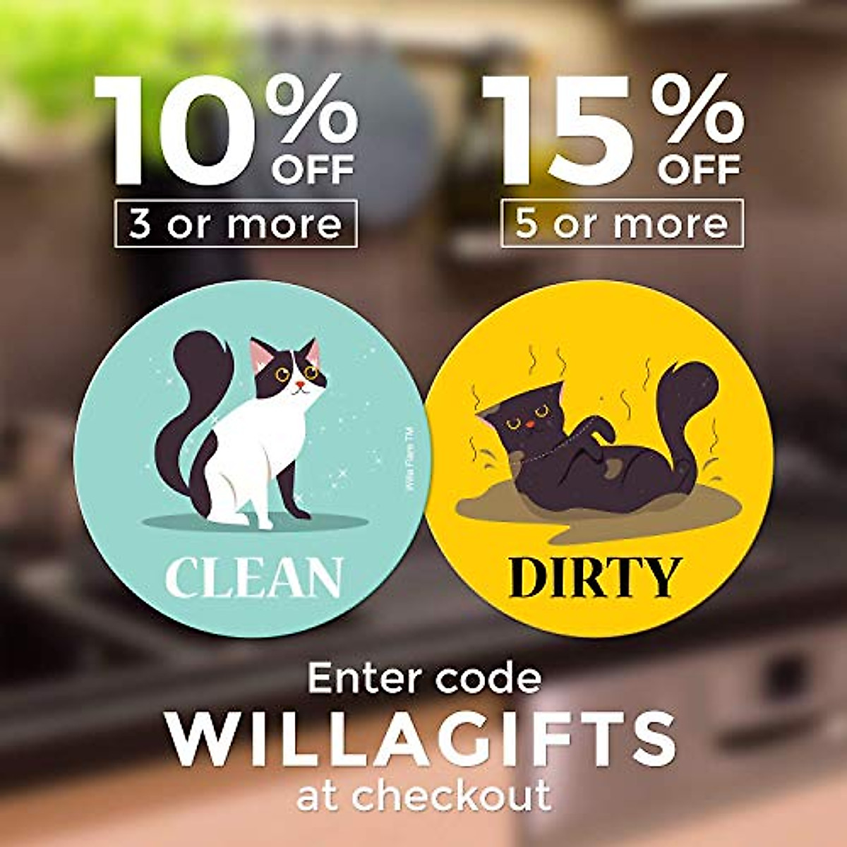 Large Dishwasher Magnet Clean Dirty Sign - Funny Design Magnets - Large, Strong, Cool Magnetic Gadgets for Kitchen Organization and Storage - Strong Double Sided Indicator (Cartoon Cat)