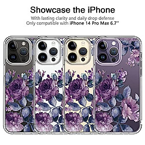 Bicol Hybrid iPhone 14 Pro Max Case Clear Fashion Designs Phone Cover for Women Girls, Stylish Slim Shockproof Hard PC+TPU Bumper Flower Protective Phone Case for iPhone 14 Pro Max 6.7" Purple Flowers