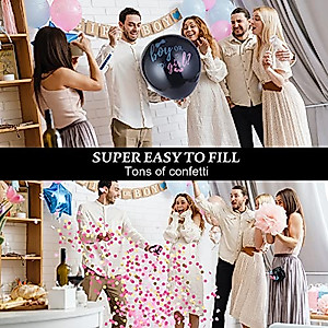Thickened Gender Reveal Balloon 100% biodegradable – 2pcs Gender Reveal Confetti Balloons with Pink and Blue Confetti – 36 Inch Black Gender Reveal Balloons perfect for taking photos and videos