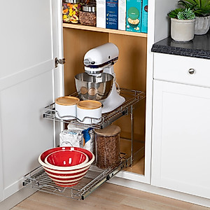 Hold N’ Storage Pull Out Cabinet Organizer 2 Tier – Heavy Duty Metal with Lifetime Limited Warranty -Anti Rust Chrome Finish - 15.5" W x 21" D x 16.5" H