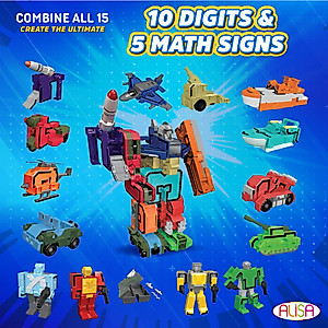 Number Robots Transforming Action Figures - 10 Numbers and Math Signs - Learning Robot Transforming Vehicle Toys, Number Bots Gift for Kids Educational Learning Toys - Transbot Digitech S