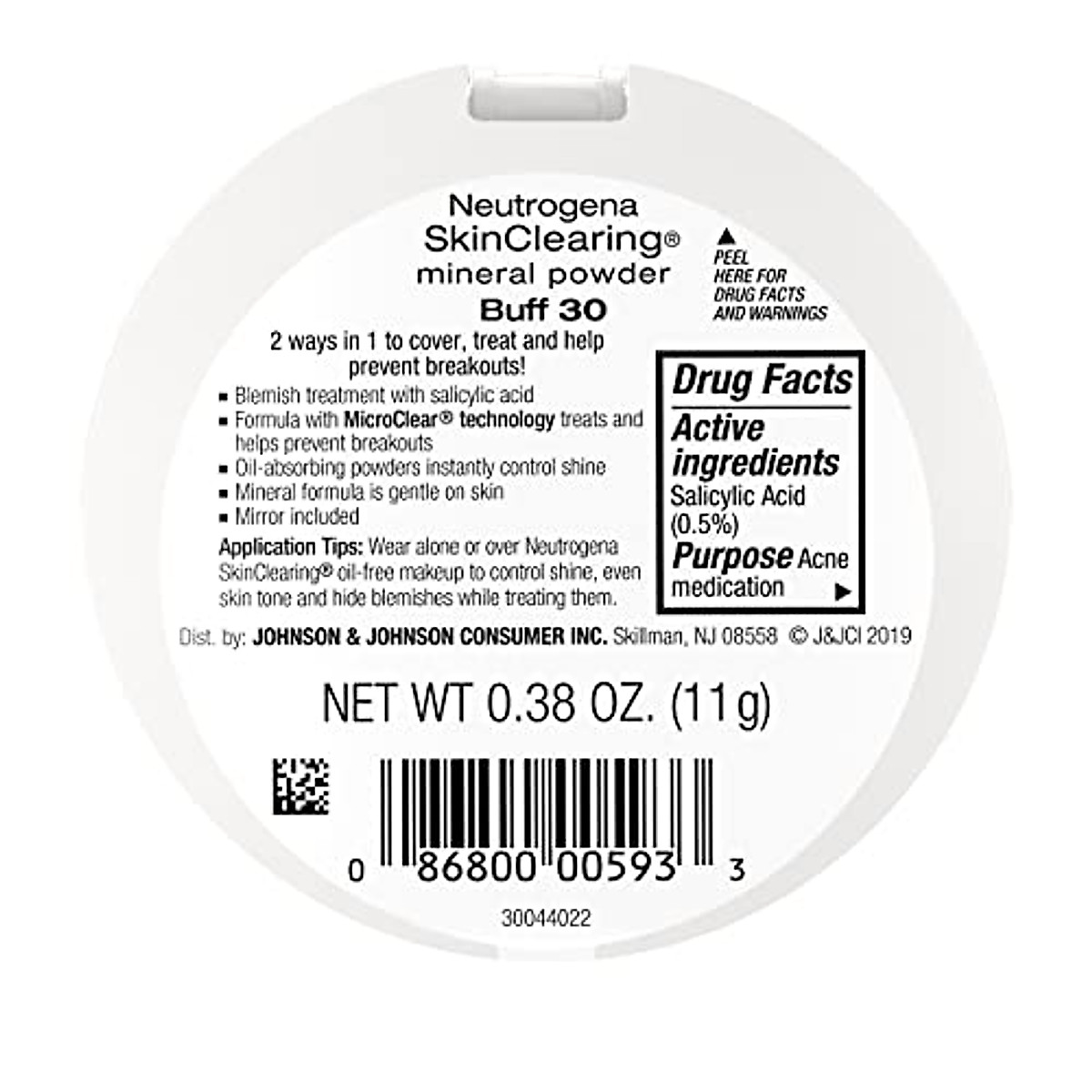 Neutrogena SkinClearing Mineral Acne-Concealing Pressed Powder Compact, Shine-Free & Oil-Absorbing Makeup with Salicylic Acid to Cover, Treat & Prevent Acne Breakouts, Buff 30, .38 oz (Pack of 2)