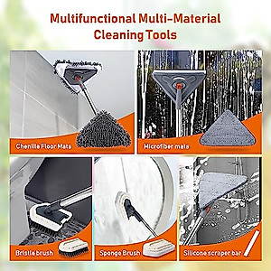 80 Inches Wall Mop with Long Handle Ceuku Wall Cleaner Mop with Extension Pole 39" to 80" Wall Duster With 3 Replacement Pad and 2 Tile Tub Brush, Wall Cleaner Mop for Cleaning Ceiling Window Tile Tub